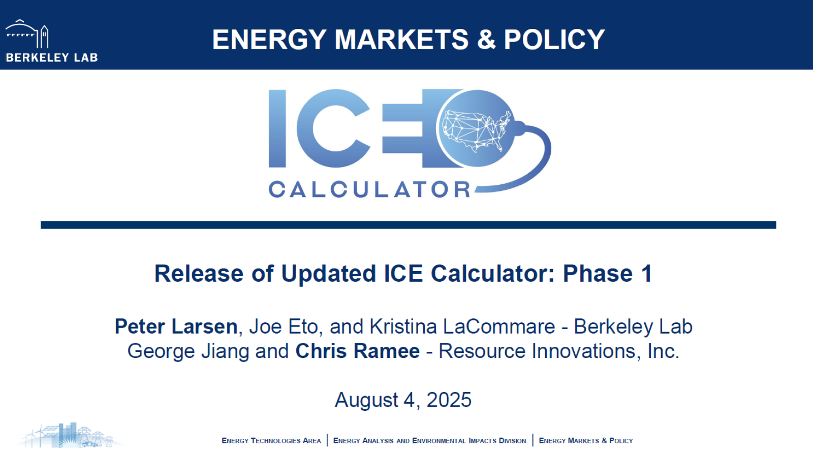 Release of Updated ICE Calculator: Phase 1 | Energy Markets & Policy