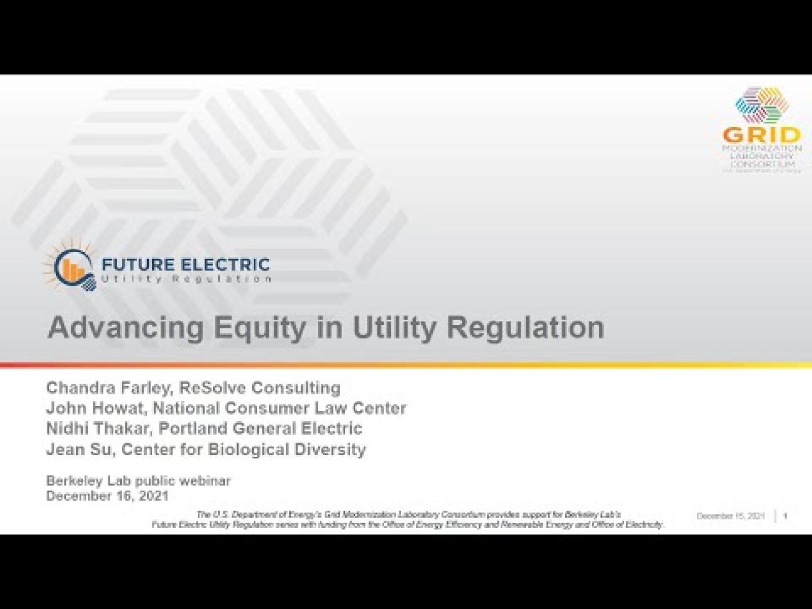 Advancing Equity in Utility Regulation | Energy Markets & Planning