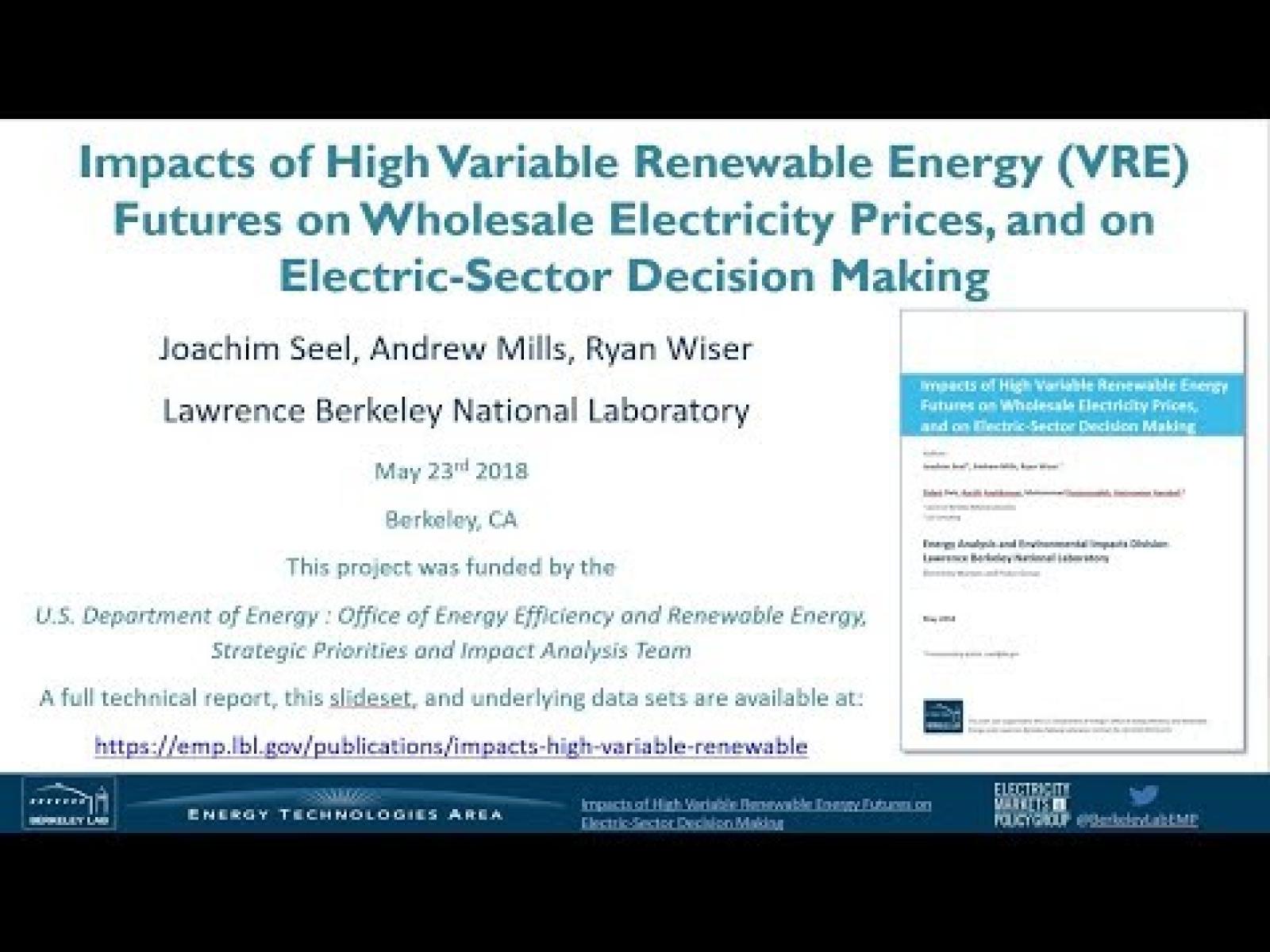 Impacts of High Variable Renewable Energy Futures on Wholesale ...