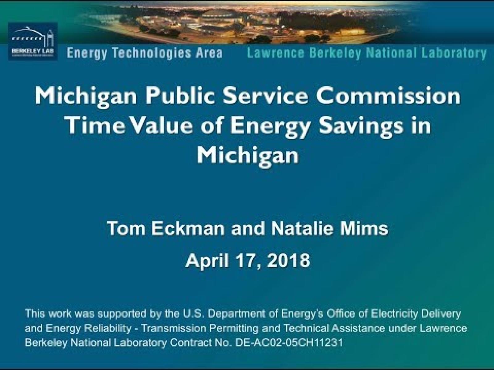 Michigan Public Service Commission Time Value of Energy Savings in ...