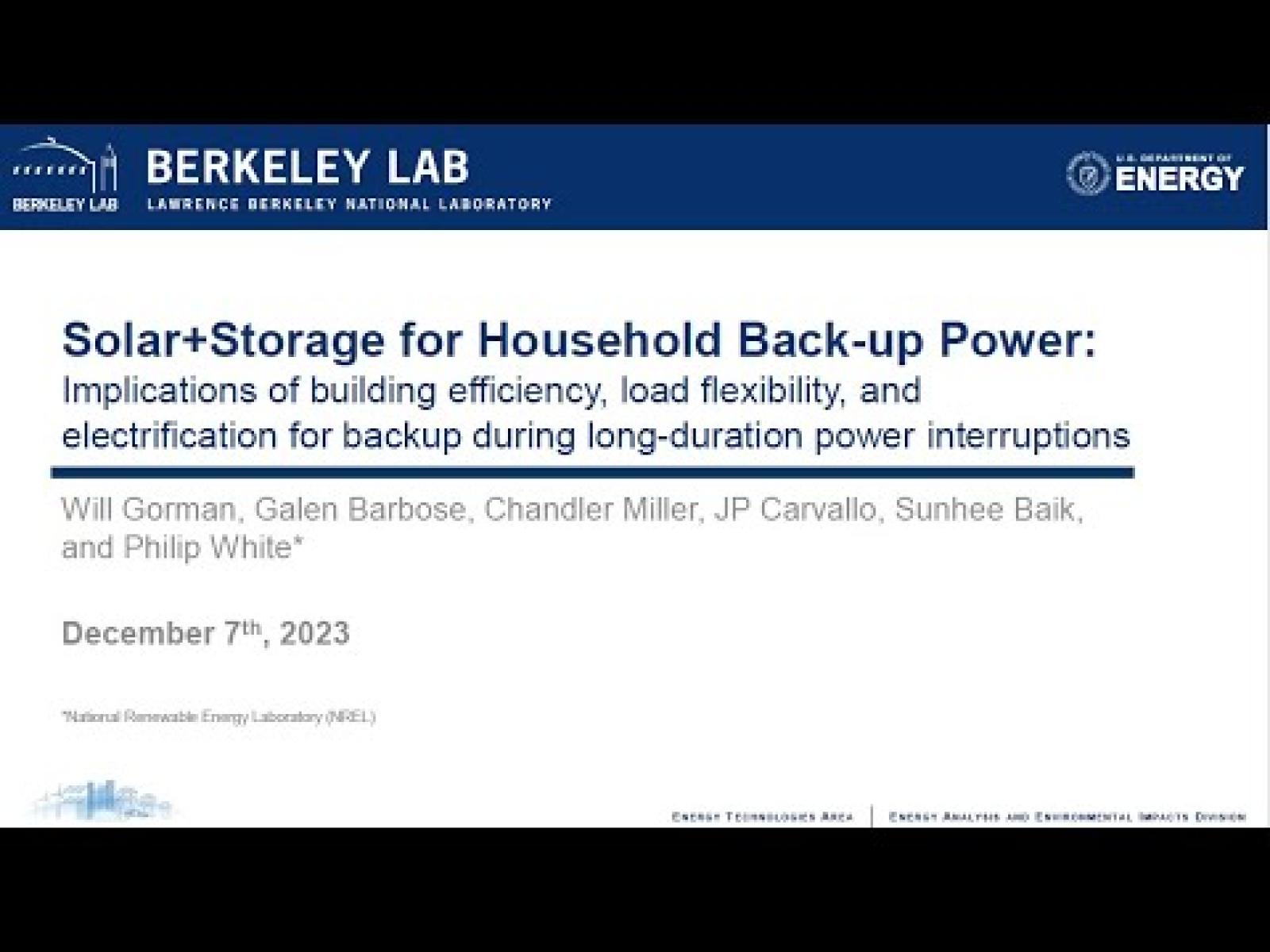 Solar+Storage for Household Back-up Power: Implications of building ...